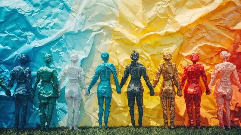 Illustration of Multi-colored Female Figures Holding Hands. the Concept ...