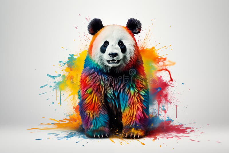 Illustration of a Multi Colored Painted Panda on a White Background ...
