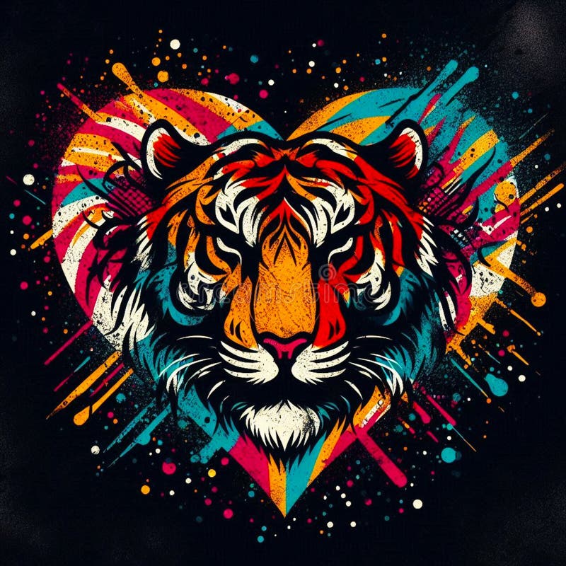 Illustration of a Multi-colored Tiger Head Inserted into the Shape of a ...