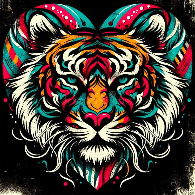 Illustration of a Multi-colored Tiger Head Inserted into the Shape of a ...