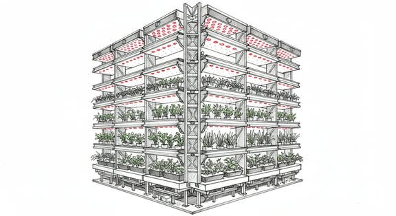 Illustration of a Multi-level Vertical Farm Structure. Several Stacked ...