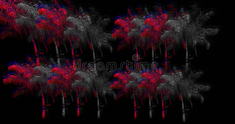Illustration of Multicolored Blurred Palm Trees Against Black ...