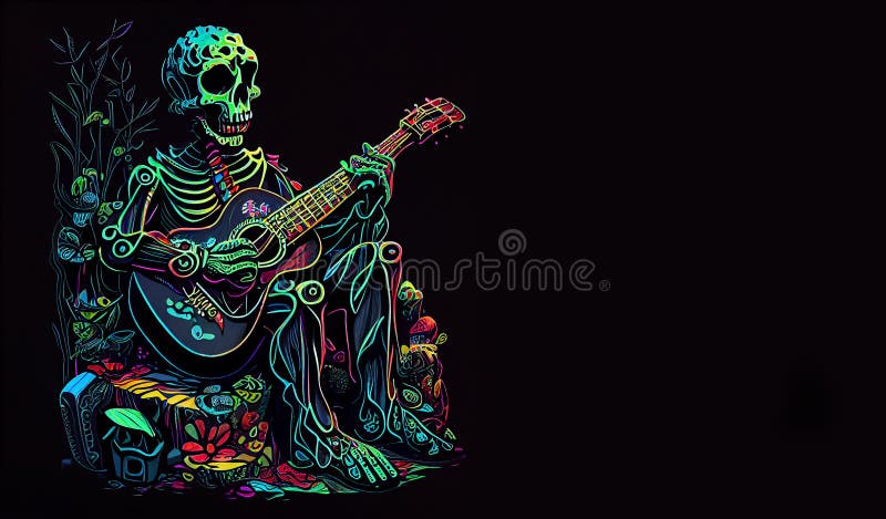 Multicolored Skeleton Playing an Acoustic Guitar. AI Generative Stock ...