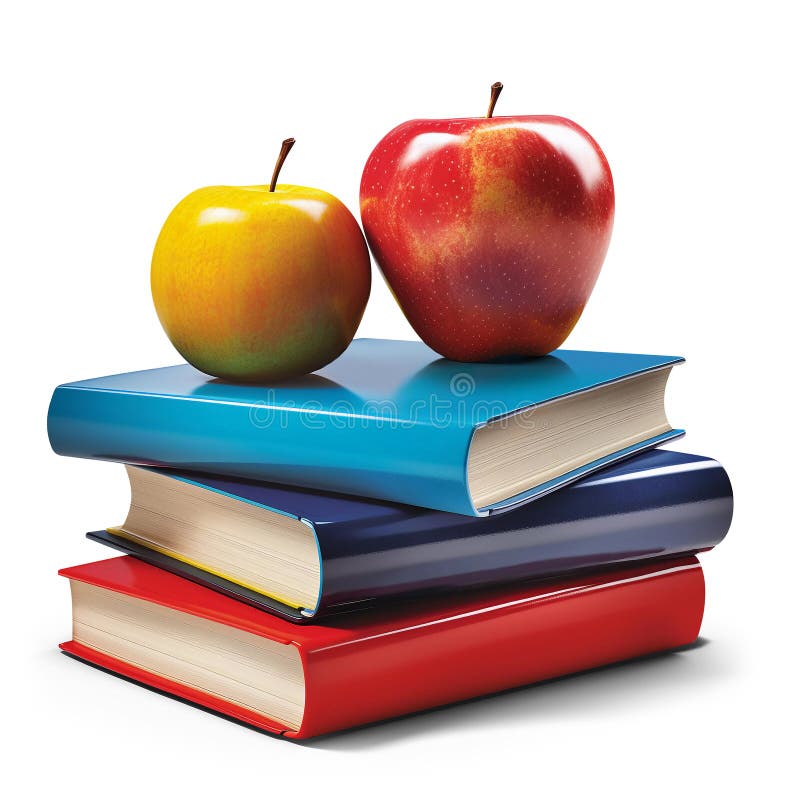Illustration of a Multicolored Stack of Books with Apple Stock ...