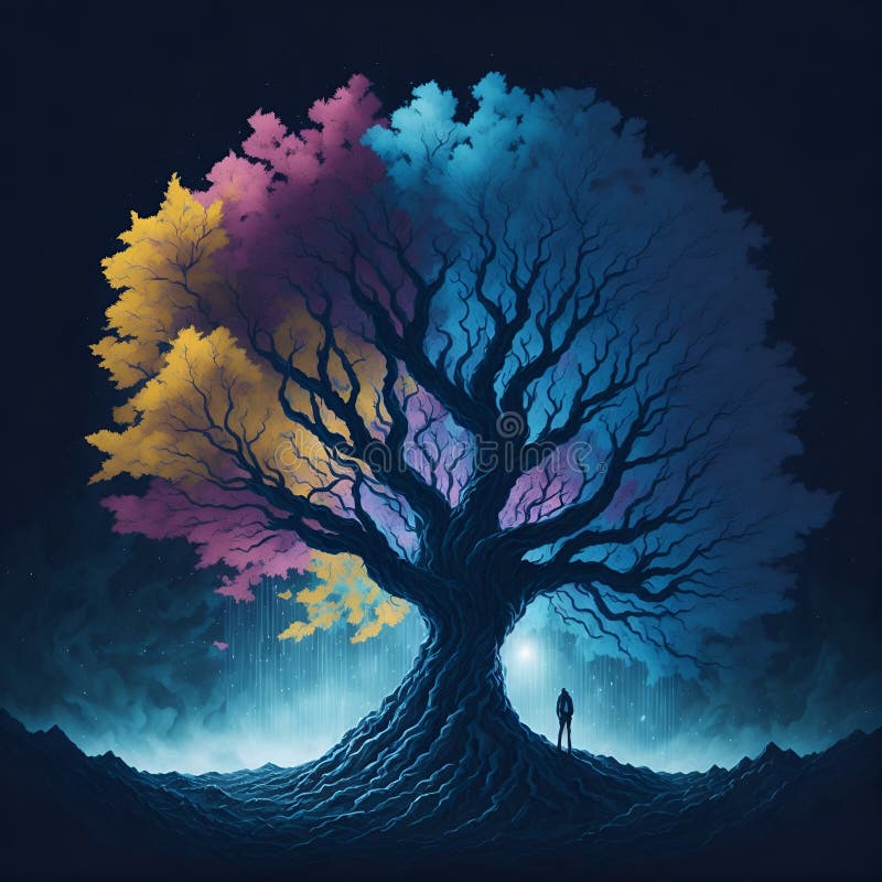 Multicolored Mysterious Tree Stock Illustration - Illustration of ...
