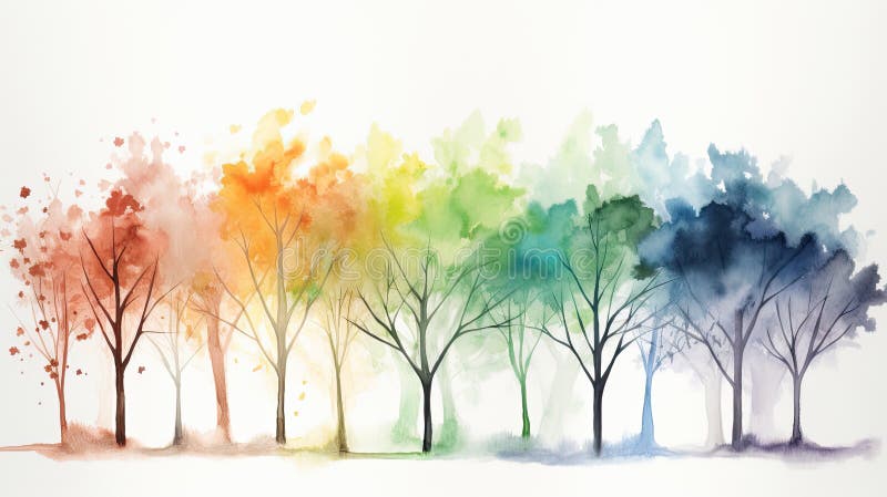 Illustration of Multicolored Trees on a White Background Stock ...