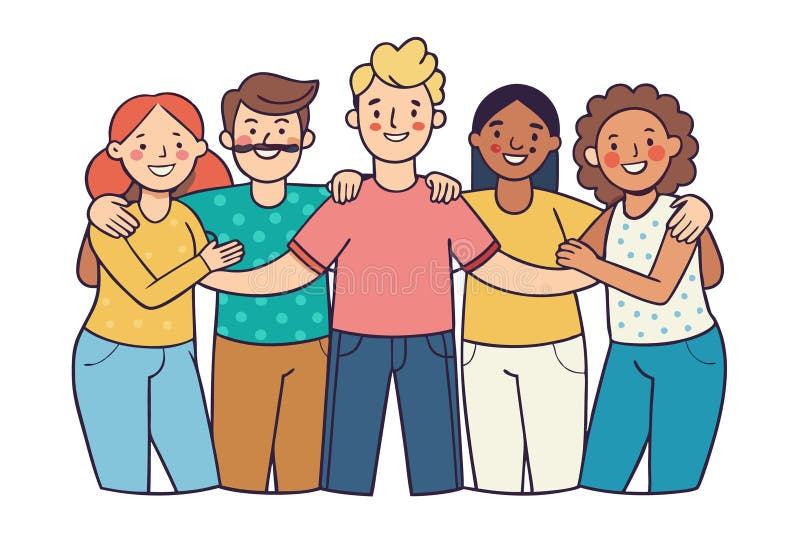 Illustration of a Multicultural Group of Friends Hugging and Smiling ...