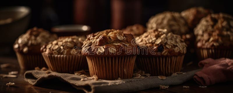 Multi Grain Muffins in a Rustic Setting Stock Illustration ...