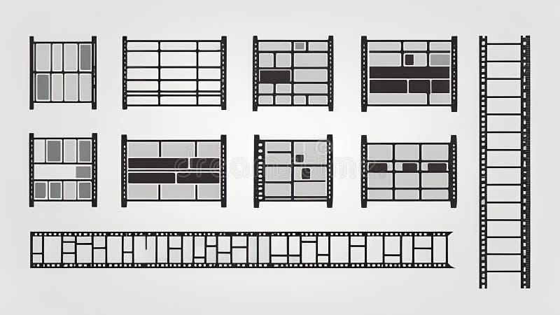 Illustration of Multiple Film Strips with Varying Frame Designs on a ...
