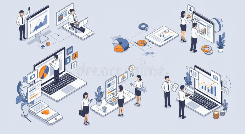 An Illustration of Multiple Office Scenarios Featuring Business ...