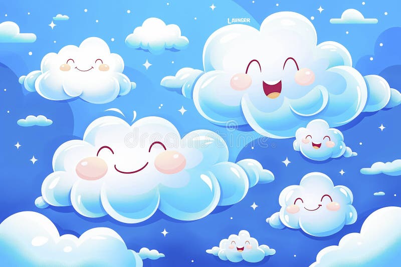 Illustration of Multiple Pretty, Smiling Clouds Stock Illustration ...