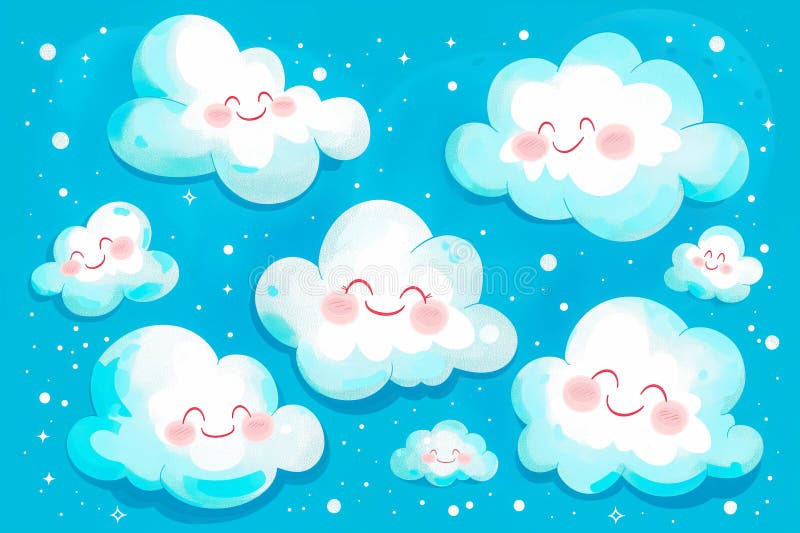 Illustration of Multiple Pretty, Smiling Clouds Stock Illustration ...