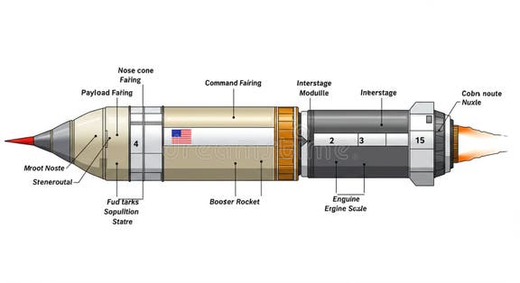 Illustration of a Multistage Rocket, Featuring Labeled Sections. the ...