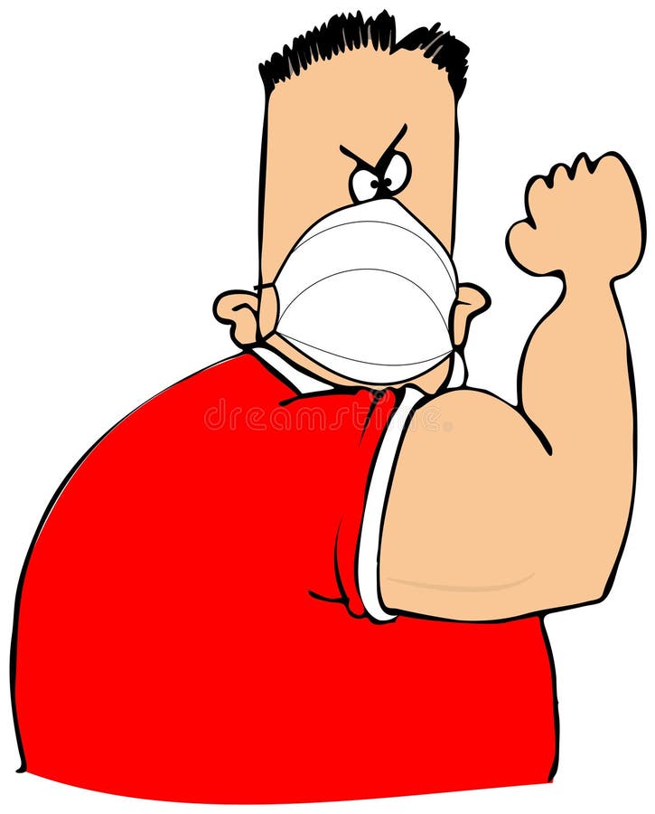 Muscle Man Flexing and Wearing a Face Mask Stock Illustration ...
