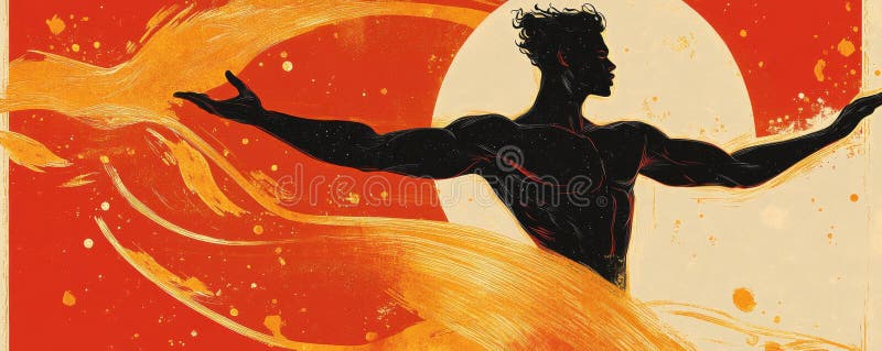 A Muscular Man Dancing Dynamically Against a Vibrant Abstract ...