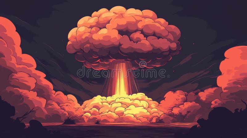An Illustration of a Mushroom Cloud Exploding Over the Ocean, AI Stock ...