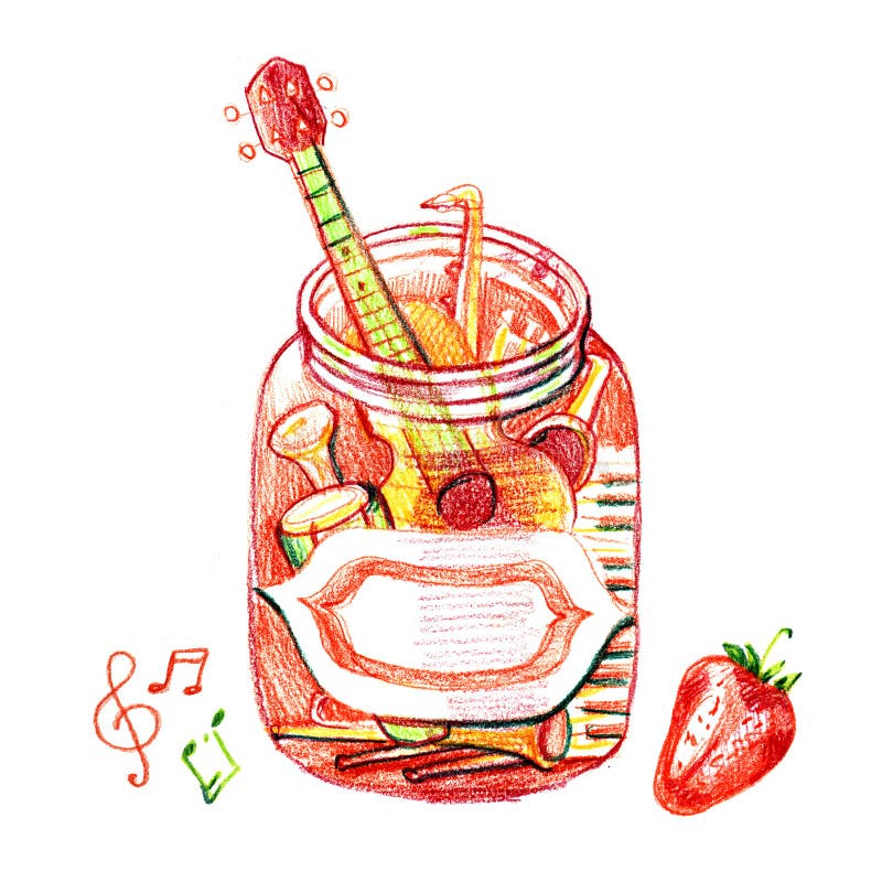 Illustration of Music Jam. a Jar of Berries and Musical Instruments ...