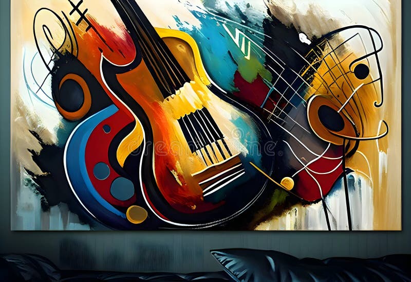 Illustration of Musical Instruments on a Wall. 3D Rendering Stock ...