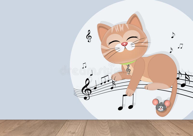 Illustration of Musician Cat on Musical Notes Stock Illustration ...