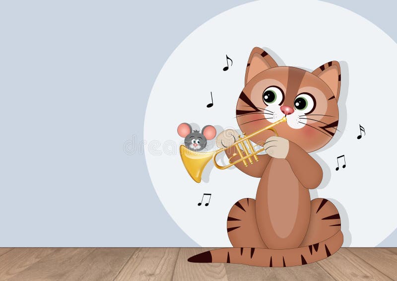 Illustration of Musician Cat Playing the Trumpet Stock Illustration ...