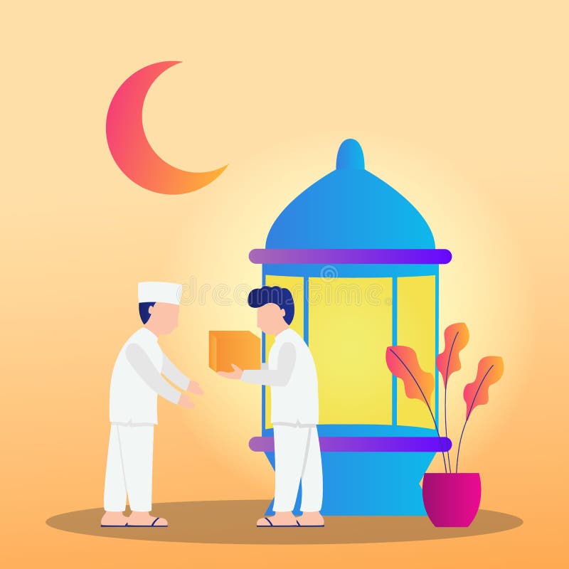 Illustration Of A Muslim Giving Gifts. Alms During Ramadan Stock Vector ...