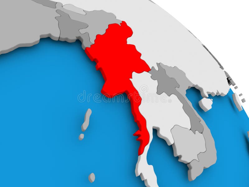Myanmar in red on map stock illustration. Illustration of world - 100693826