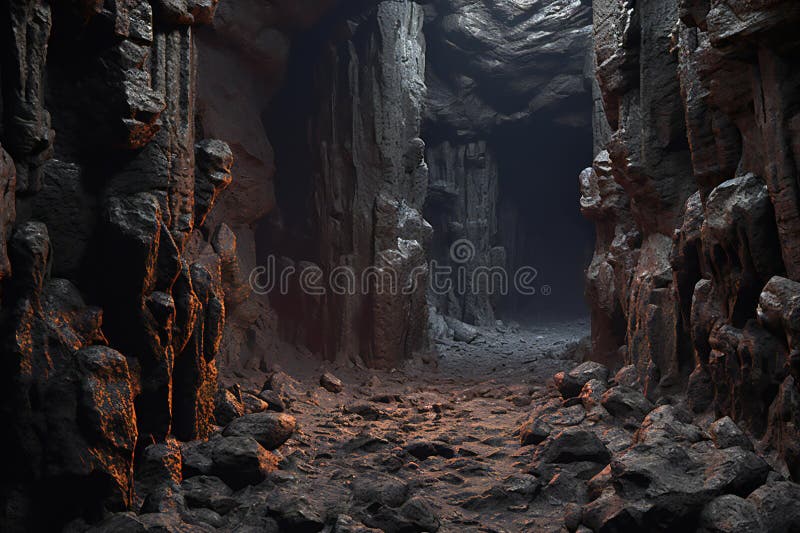 Mysterious Dark Cave, Fantasy Landscape Stock Illustration ...