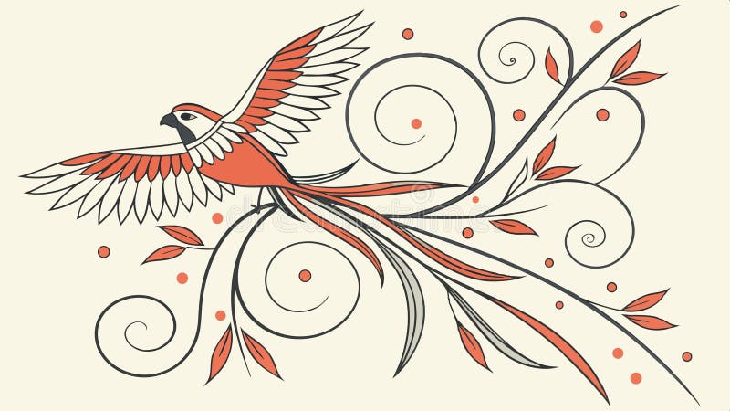 Illustration of a Mythical Bird (Phoenix) with Flowing Feathers and ...