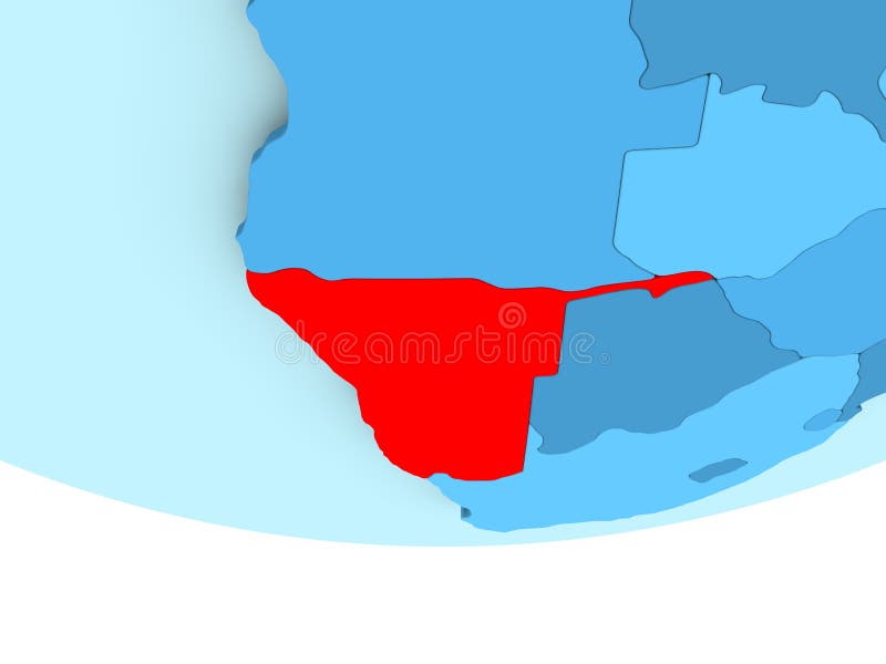 Namibia in red on blue map stock illustration. Illustration of country ...