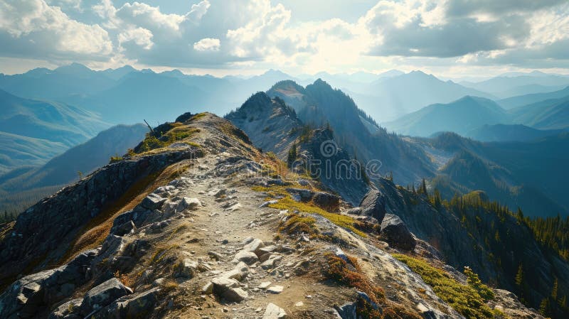 Reaching End of Trail on a Rugged Mountain Stock Illustration ...