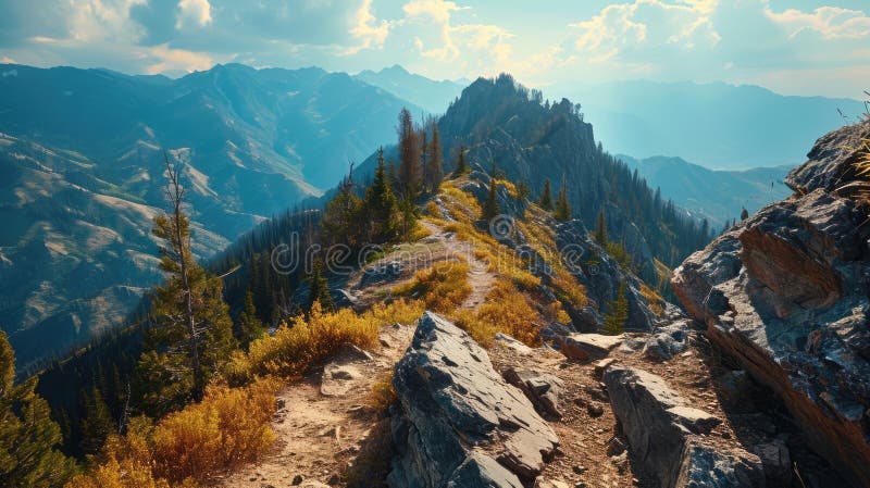 Reaching End of Trail on a Rugged Mountain Stock Illustration ...