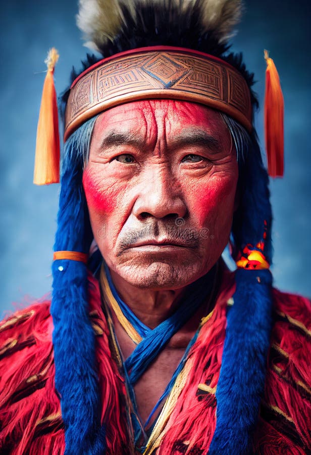 Illustration of a Native American in the Blue Background Stock Photo ...