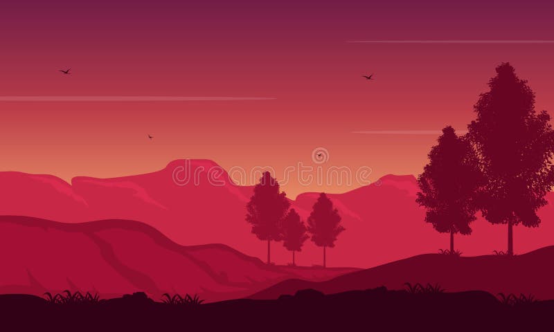 Illustration of Natural Scenery of Mountains with Forest and Trees ...