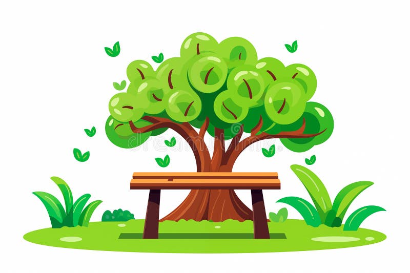 Illustration of a Nature Park with a Big Tree on an Isolated White ...