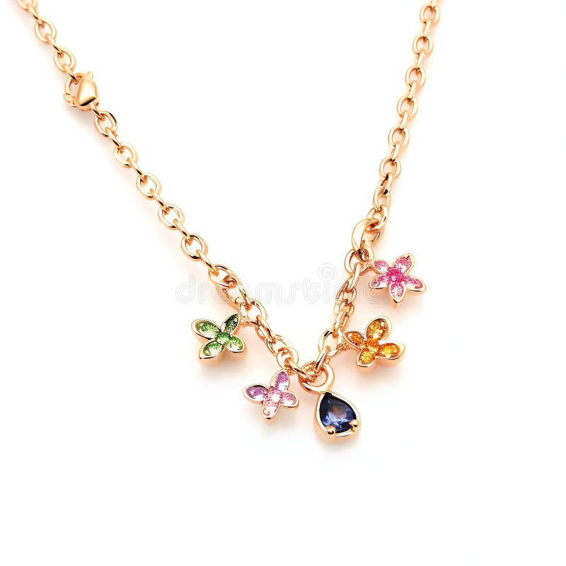 Necklace on White Background in Close Up and Many Different Stones in ...