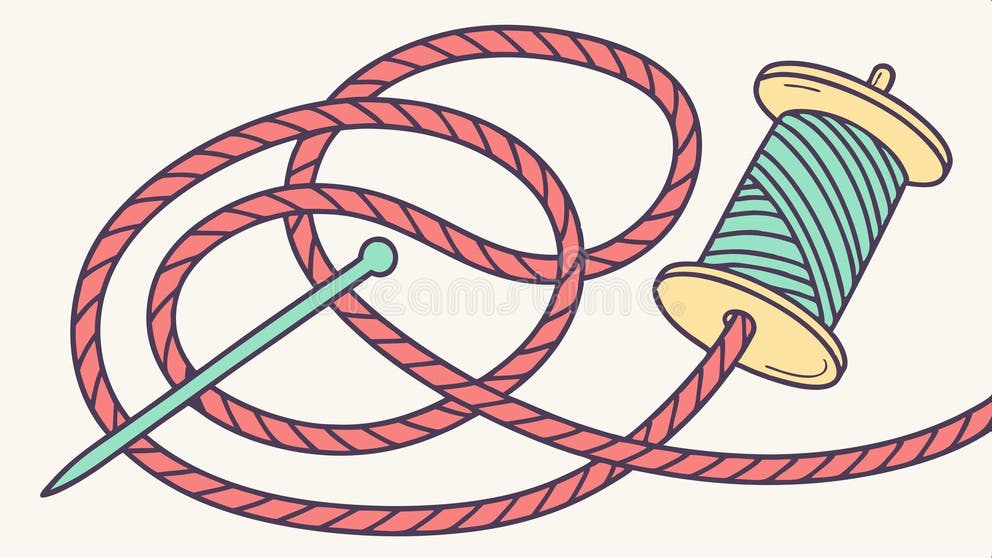 Illustration of a Needle Threading through a Spool of Pink Thread ...