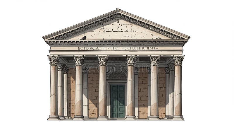 Illustration of a Neoclassical-style Building with a Triangular ...