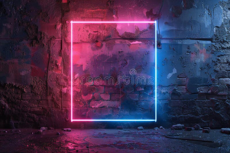 A Neon Blue and Pink Glowing Rectangle on Black Background, Simple ...