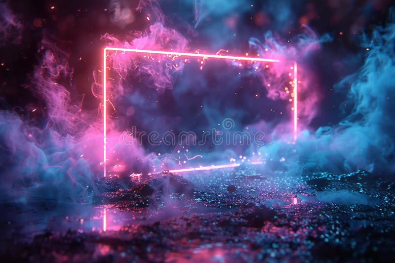 A Neon Blue and Purple Rectangular Frame on Black Background, Glowing ...