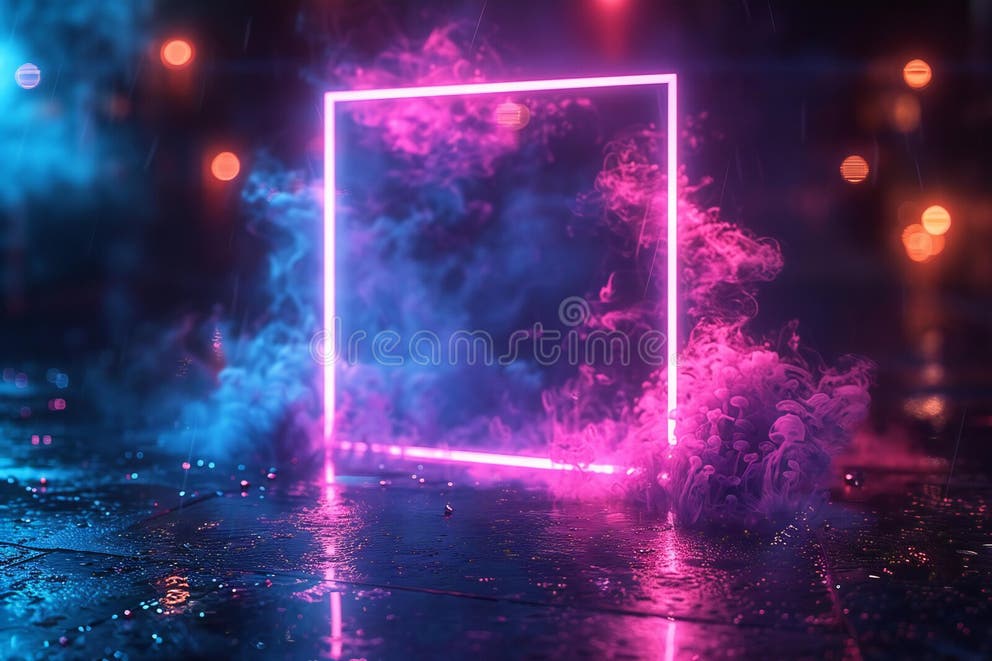 A Neon Blue and Purple Rectangular Frame on Black Background, Glowing ...