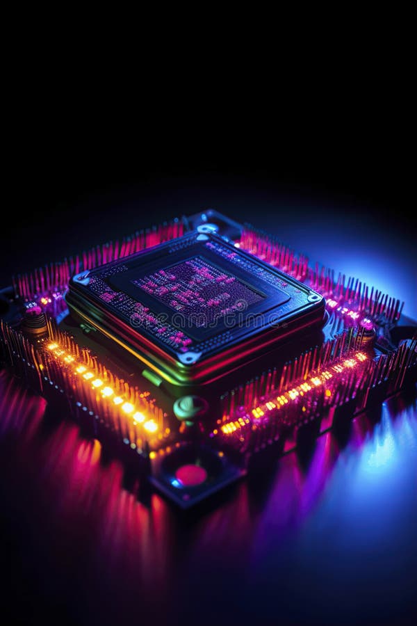 Illustration, Neon Lighting Processor Computer, Generative Ai Stock ...