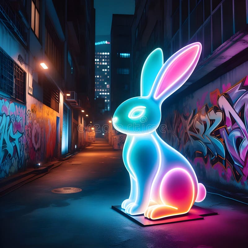 A neon-lit Bunny stock illustration. Illustration of download - 312451447
