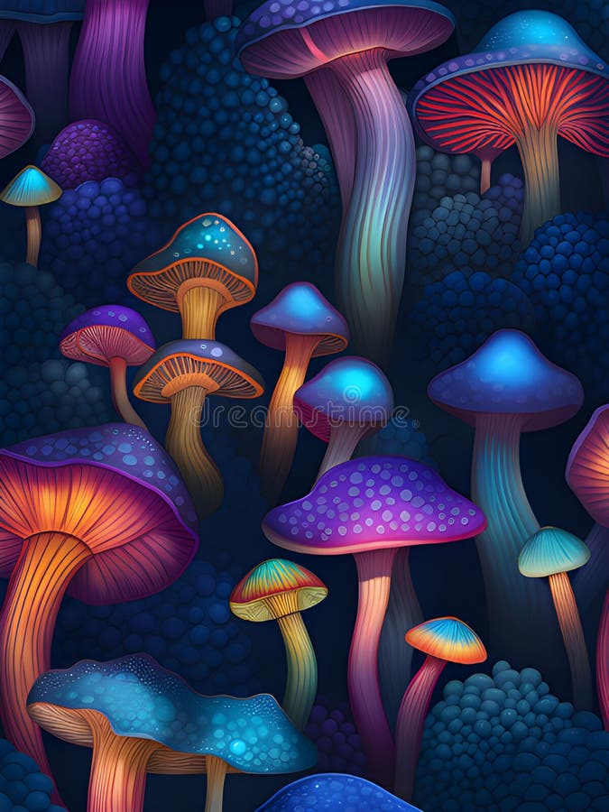 Illustration of Neon Magic Mushrooms, Ai Generated Stock Illustration ...