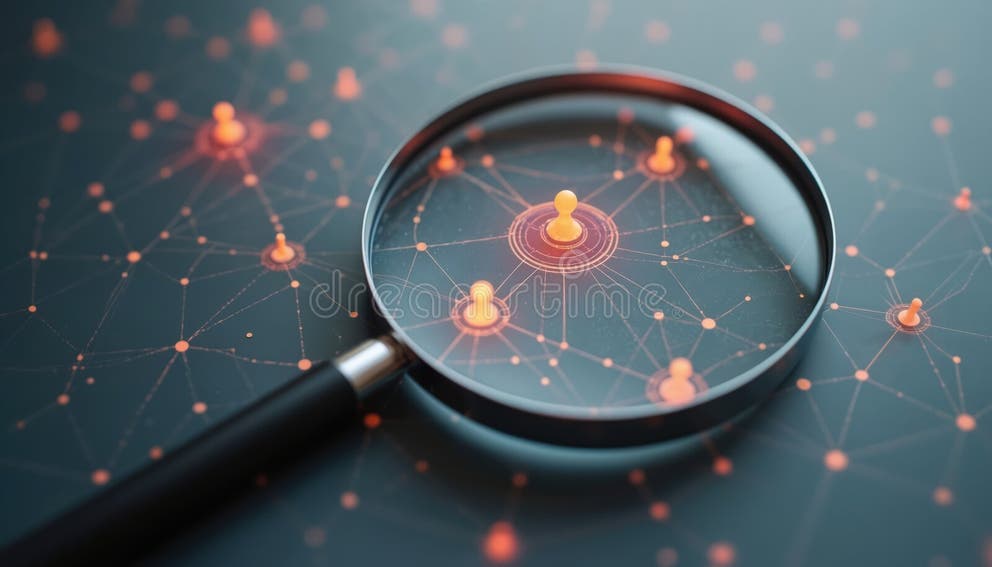 Illustration of Network Analysis Using Magnifying Glass Over ...