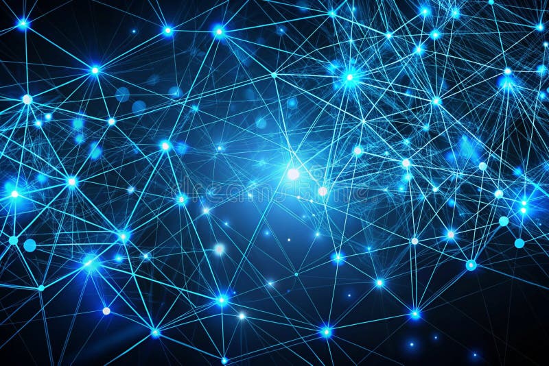 Blue Lines and Dots Network on Black Background Stock Illustration ...