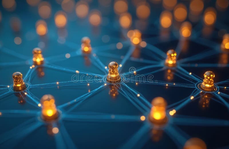 Illustration of Network of People Connected. Glowing Lights on Nodes ...