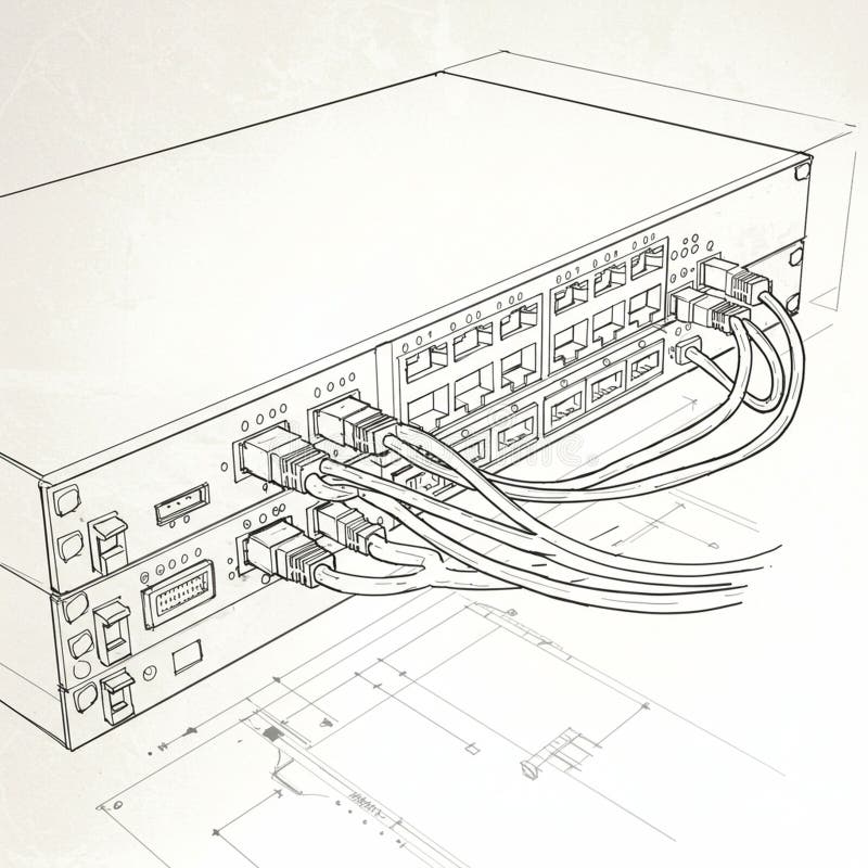 Illustration of a Network Switch with Multiple Ethernet Ports, Depicted ...