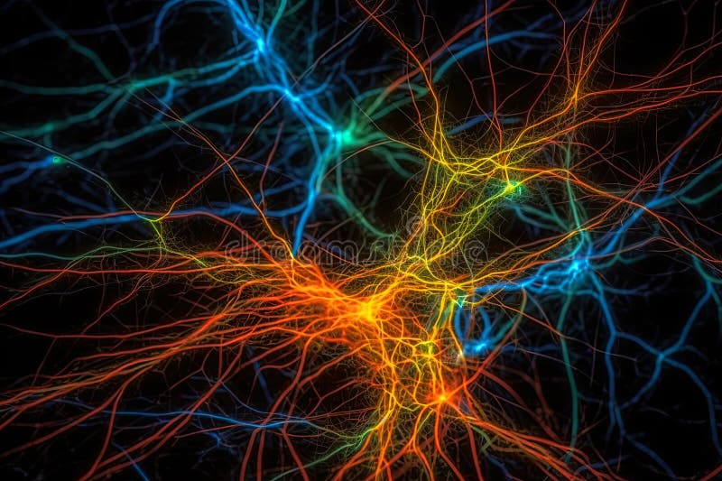 Illustration of Neural Cells with a Light Pulse on a Dark Background ...