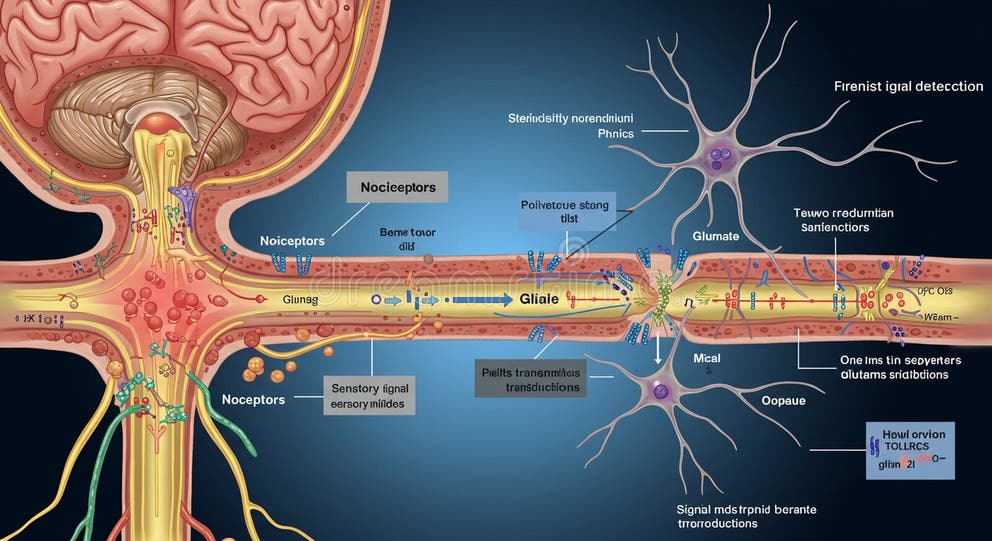 Illustration of a Neuron and Nervous System Pathway. Features Include a ...