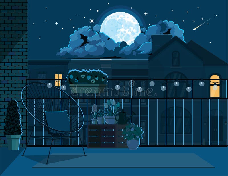 Night Balcony Stock Illustrations – 1,057 Night Balcony Stock ...